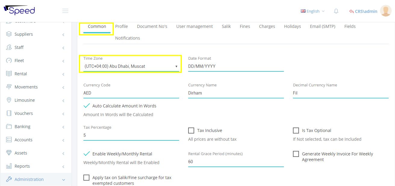 Time-Zone Setting | Speed Auto Systems
