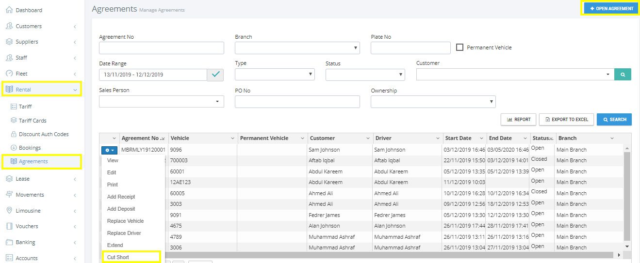 Rental Agreement Cut-short | Speed Auto Systems